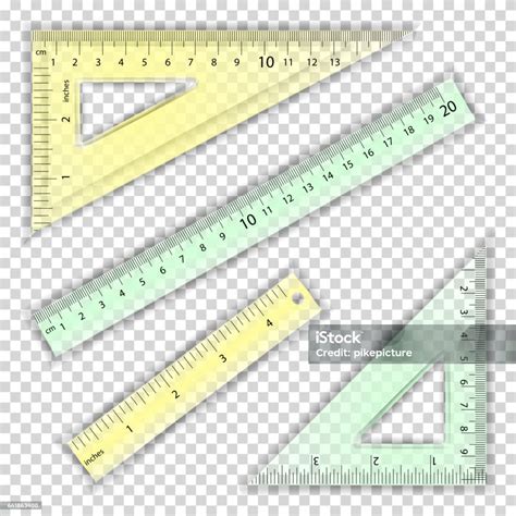 투명 눈금자 및 삼각형 벡터입니다 센티미터 와 인치 공구 장비 일러스트레이션을 측정합니다 비례 배율의 여러 계측기 변형 혼합 무술에 대한 스톡 벡터 아트 및 기타 이미지