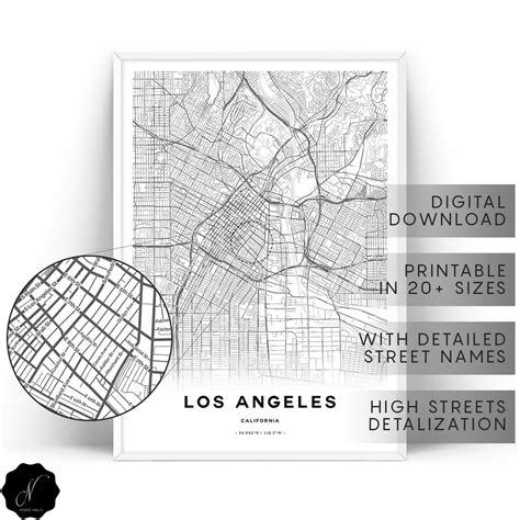 Los Angeles Printable Map La City Map Print Los Angeles Map Etsy