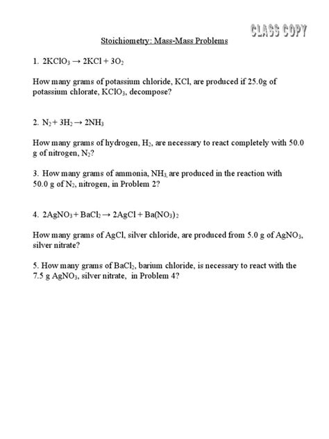 Free Mass To Mass Stoichiometry Worksheet Download Free Mass To Mass