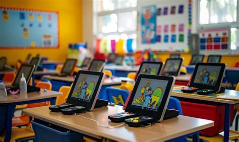 Premium Photo A Classroom With A Laptop And A Screen That Says The
