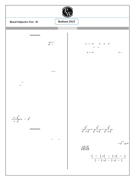 Board Subjective Test 01 Test Solution Maths Radiant 2025 Pdf