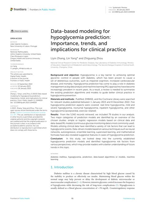 Pdf Data Based Modeling For Hypoglycemia Prediction Importance Trends And Implications For