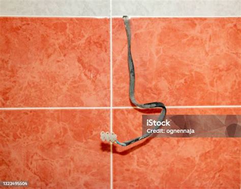 절연 와이어와 소켓 인터넷 및 전기 배선의 분기를위한 다양한 어댑터가있는 벽의 접합 상자 0명에 대한 스톡 사진 및 기타 이미지