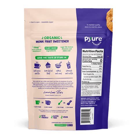 Organic Monk Fruit Sweetener 12 Oz Pouch Pyure Organic
