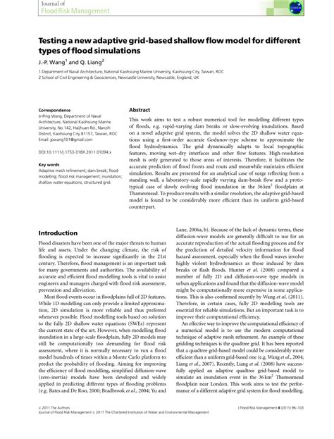 Pdf Testing A New Adaptive Grid‐based Shallow Flow Model For Different Types Of Flood Simulations