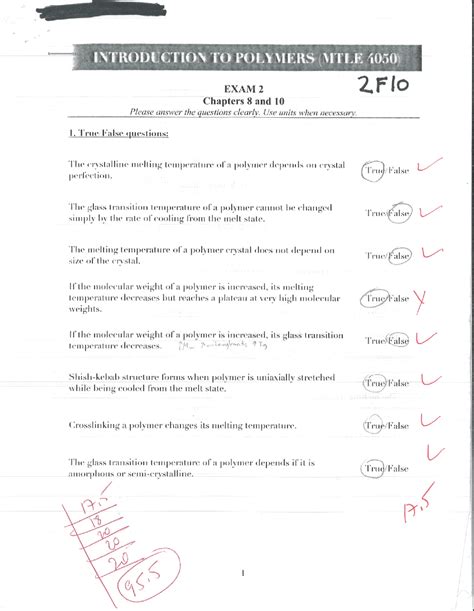 Past Exam 2 With Answer Key Introduction To Polymers Mtle 4050