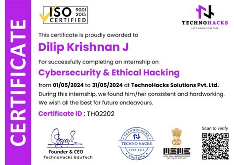 Dilip Krishnan J On Linkedin Technohacks Learinganddevelopment Cybersecurityintern