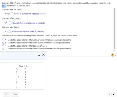 Solved Calculate Sse S And S For The Least Squares Lines