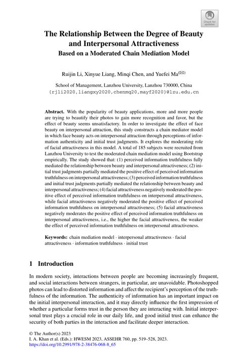 Pdf The Relationship Between The Degree Of Beauty And Interpersonal