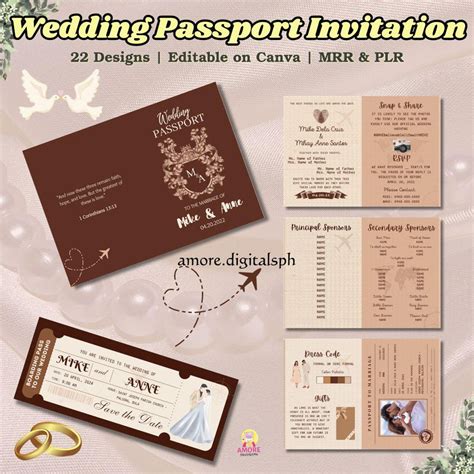Passport Style Wedding Invitation Templates Editable In Canva Instant
