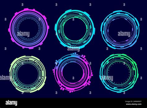 Hud Futuristic Elements Abstract Optical Neon Aim Circle Geometric Shapes For Virtual