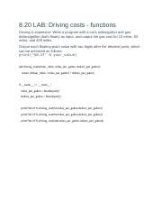Driving Costs Functions Docx 8 20 LAB Driving Costs Functions Driving Is Expensive Write