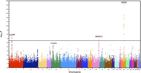 Manhattan Plot Of Snp Association P Values Result For Cd Vs Controls