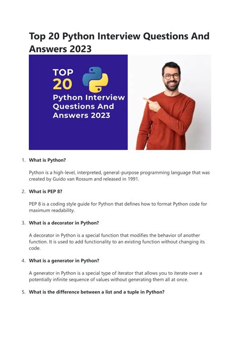 Ppt Top 20 Python Interview Questions And Answers 2023 Powerpoint
