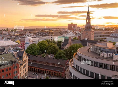 View Of Oslo Cathedral And City Skyline From Elevated Position At