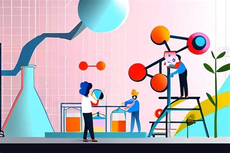 Molecular Structure And Genetic Research Tiny People Analyzing Molecule Model Premium Ai