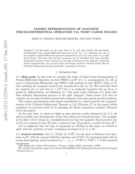 Pdf Matrix Representation Of Magnetic Pseudo Differential Operators