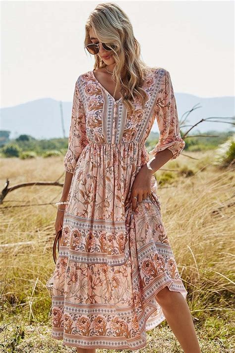 Robe Longue Bohème Vieux Rose Idylle Bohémienne