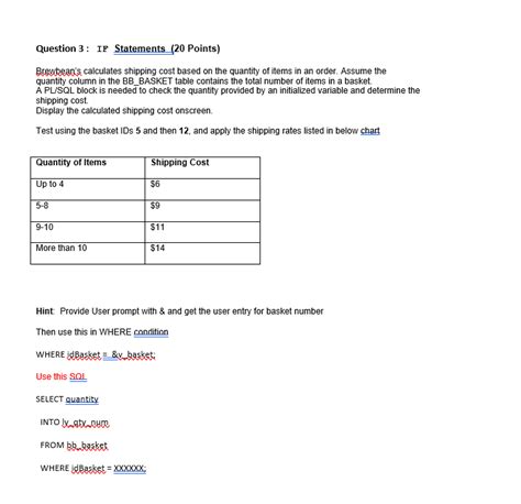 Solved Question IF Statements Points Brewbean S Chegg