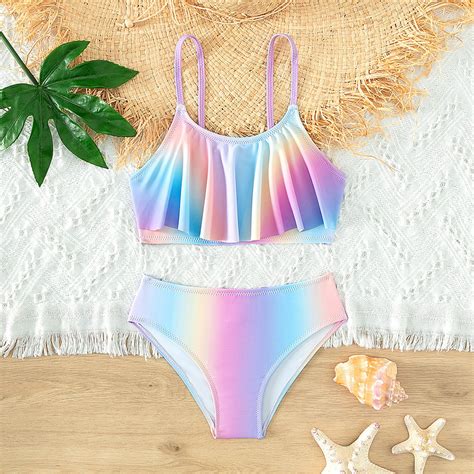 Teen Girl Bathing Suits Two Pcs Criss Cross With Fully Adjustable Strap