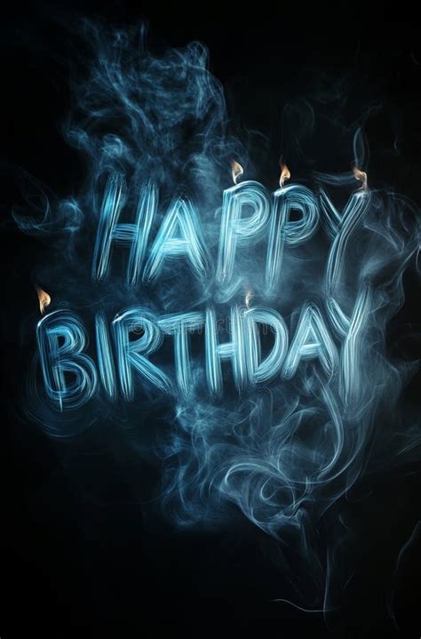 Glowing Birthday Message In Smoke With Fiery Candle Flames Stock