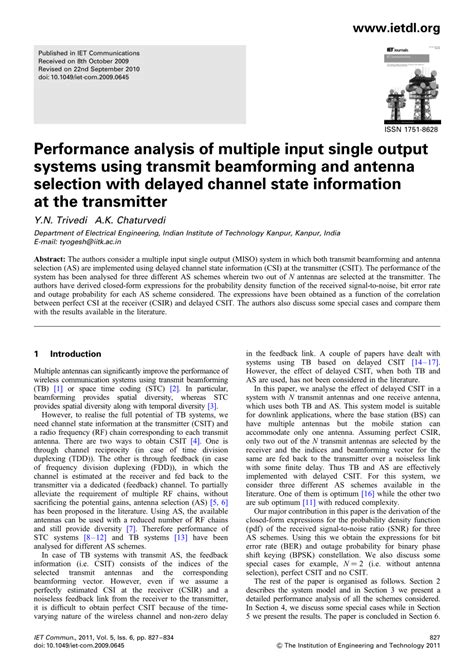 Pdf Performance Analysis Of Multiple Input Single Output Systems Using Transmit Beamforming