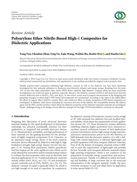 Pdf Polyarylene Ether Nitrile Based High K Composites For Dielectric Applications