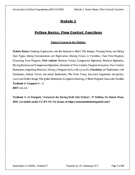 Introduction To Python Programming Bplck205b Module 1 Basics And Flow