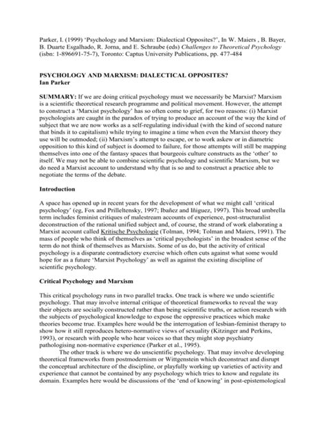Psychology And Marxism Dialectical Opposites