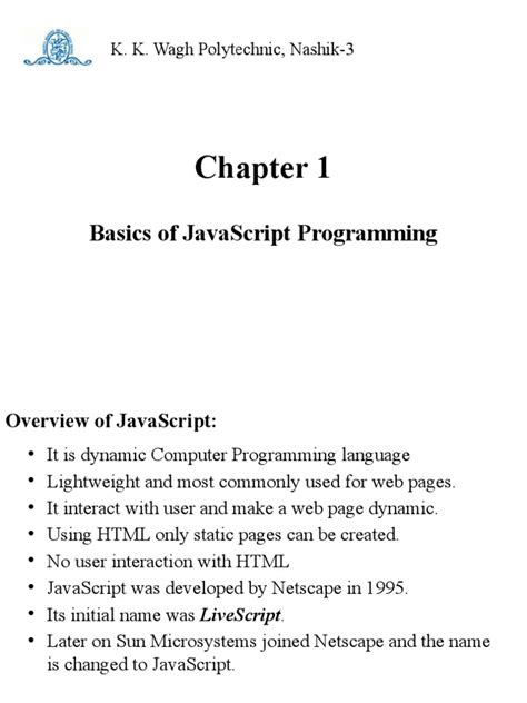 Basics Of Javascript Programming K K Wagh Polytechnic Nashik 3