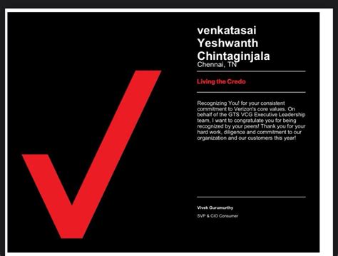 My First Corporate Recognition Ever I Am Forever Thankful To This My Yeshwanth Chintaginjala