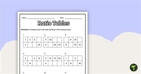 Ratio Tables Worksheet Teach Starter