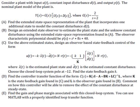 Solved Consider A Plant With Input Ut Constant Input