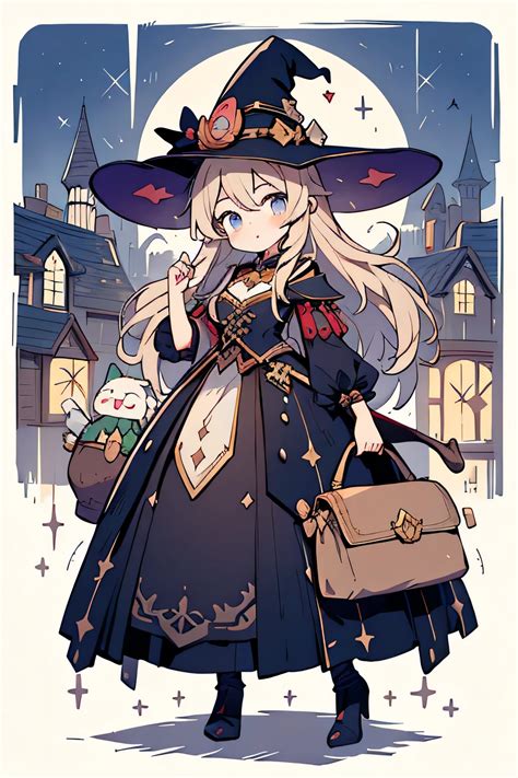 A Cartoon Image Of A Woman In A Witch Costume Holding A Bag Seaart Ai
