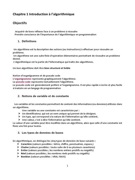 Introduction à Lalgorithmique Et Aux Variables Pdf Variable