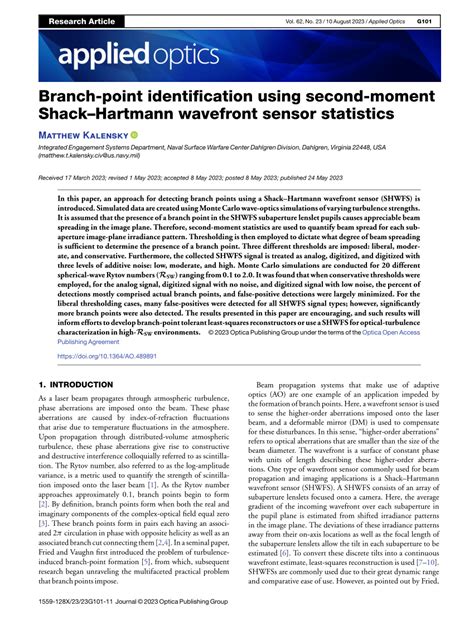 Pdf Branch Point Identification Using Second Moment Shack Hartmann