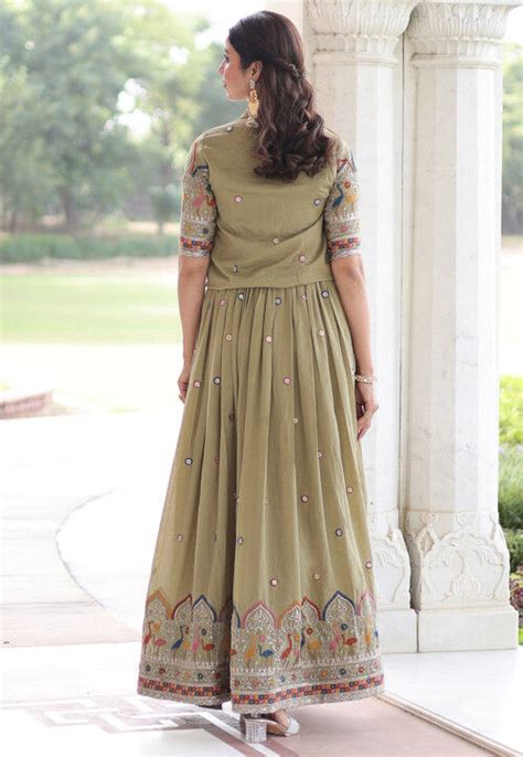 Buy Embroidered Art Silk Dress In Dusty Green Online Twj5923 Utsav