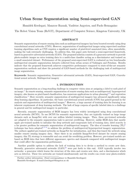 Pdf Urban Scene Segmentation Using Semi Supervised Gan