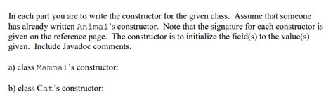 In Each Part You Are To Write The Constructor For The Chegg