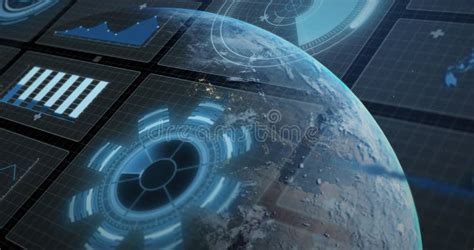 Image Of Scopes Scanning Over Blue Grid With Planet Earth Stock Image