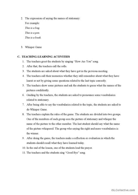 Mini Lesson Plan English Esl Worksheets Pdf And Doc