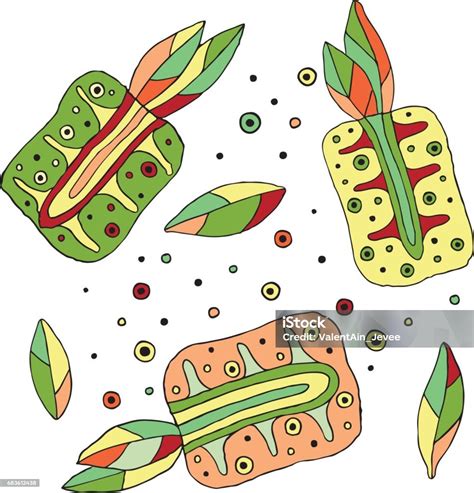 벡터의 세트 손 그려진된 유치 한 육즙 과일 잎 씨앗 귀여운 아이가 Pimeapple을 삭제합니다 낙서 스케치 만화 스타일 선 도면입니다 밝은 색상 그래픽 특이 한 그림