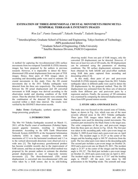 Pdf Estimation Of Three Dimensional Crustal Movements From Mutli Temporal Terrasar X Intensity