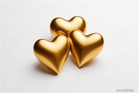 白色背景上有三颗闪亮的金色心形爱心图片下载红动中国