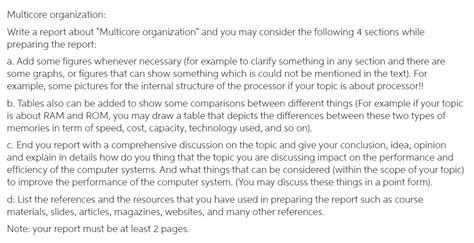 Solved Multicore Organization Write A Report About
