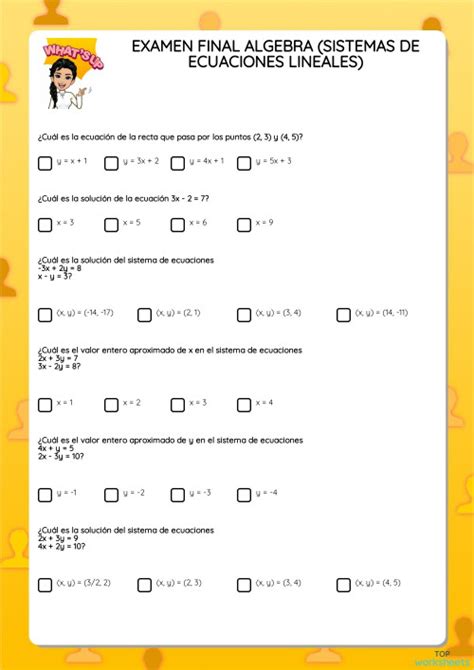 Examen Final Algebra Sistemas De Ecuaciones Lineales Ficha