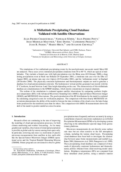 Pdf A Midlatitude Precipitating Cloud Database Validated With