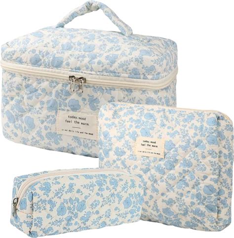 Dkieuyu 3 Pcs Cotton Quilted Makeup Bag Setfloral Makeup