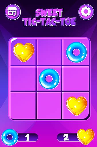 Tictactoe In Purple Sweet Style Ui Game With Cursor Arrow Vector Cartoon Strategy Game Noughts