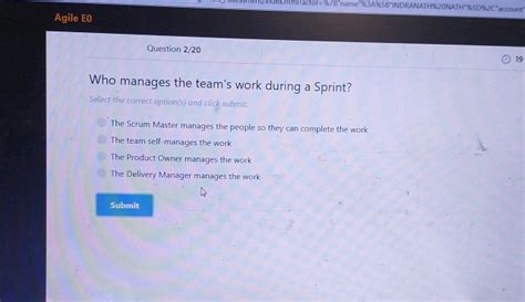 Agile E0 Question 2 20 Who Manages The Teams StudyX